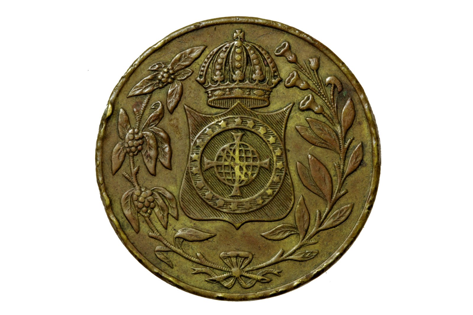 MEDALHA / BOTÃO GAUCHESCO BRASÃO DO IMPÉRIO – SÉCULO XIX – MP Militaria